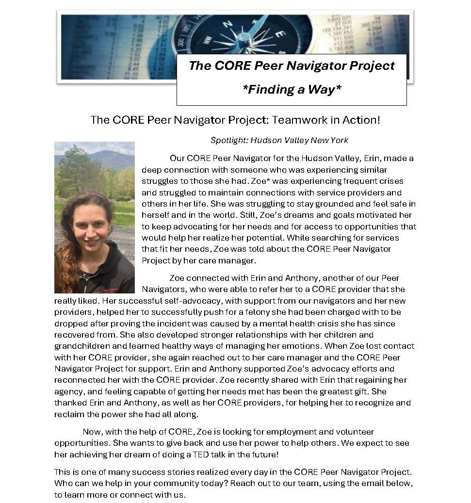 CORE Peer Navigator Success Spotlight: Hudson Valley! - The Alliance for Rights and Recovery