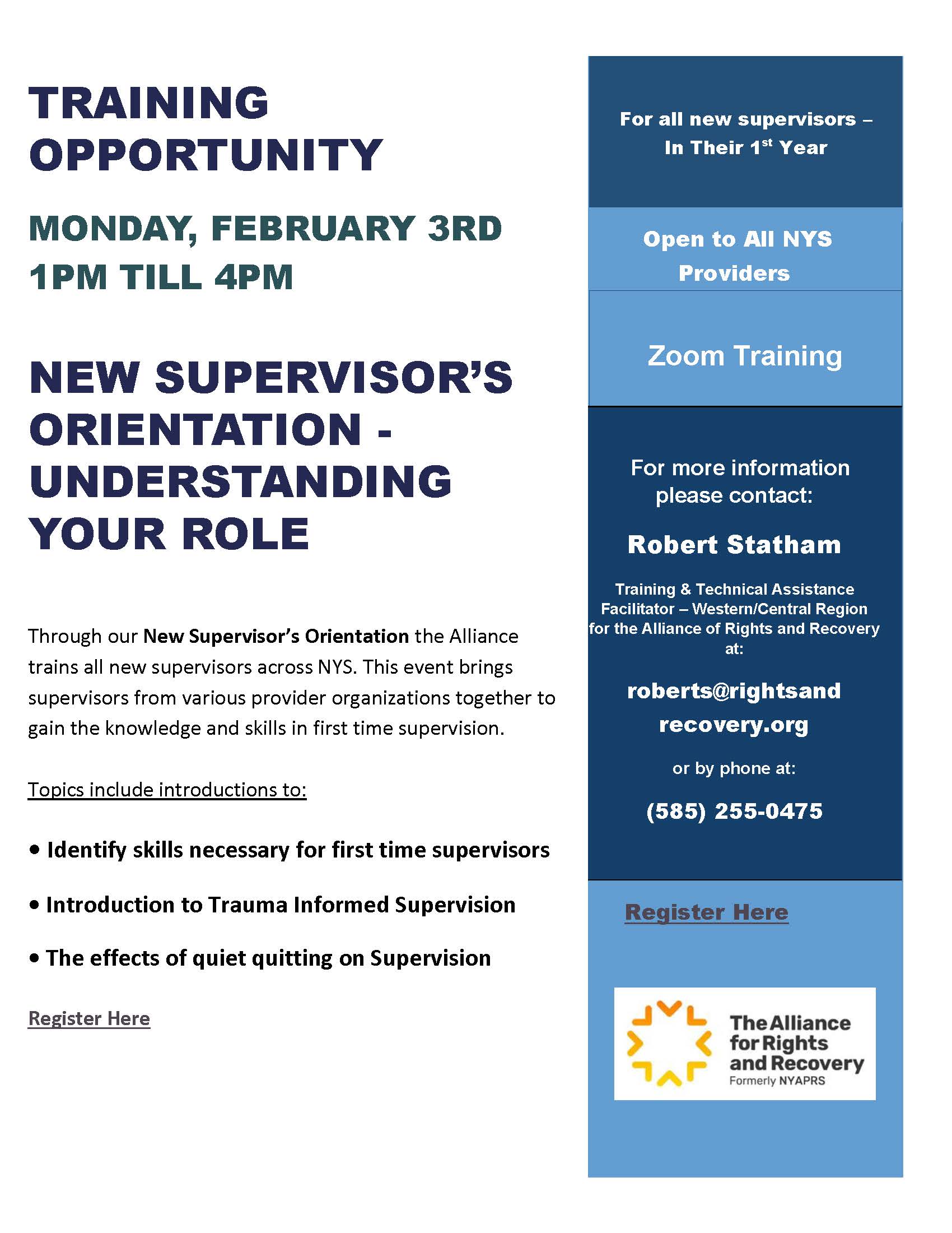 NYS Statewide New Supervisor's Orientation - The Alliance for Rights ...