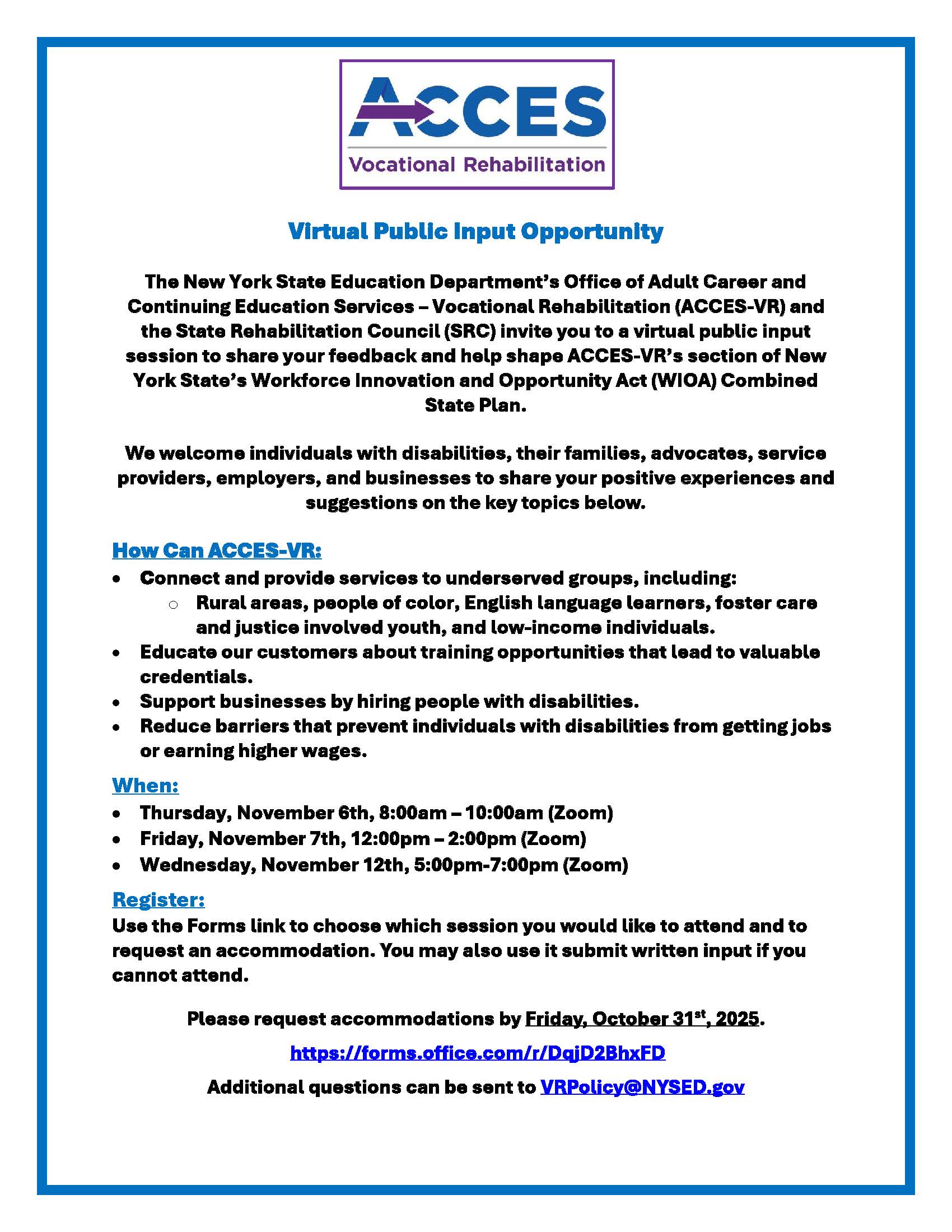 Share Your Voice! Attend ACCES-VR and the State Rehabilitation Council ...